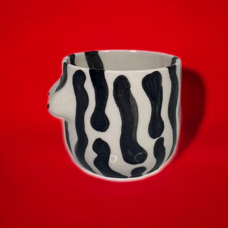 Handmade Ceramic Boob Mug – 200ml Zebra Stripe Feminine Form Cup ...