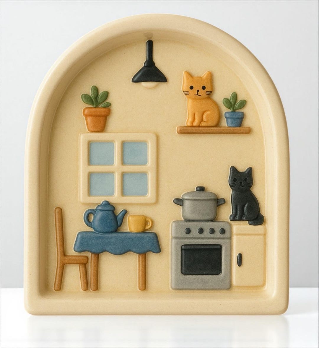 Handmade Ceramic Kitchen Scene Wall Decor: Rustic Cat Art (15x12 Cm) - Etsy