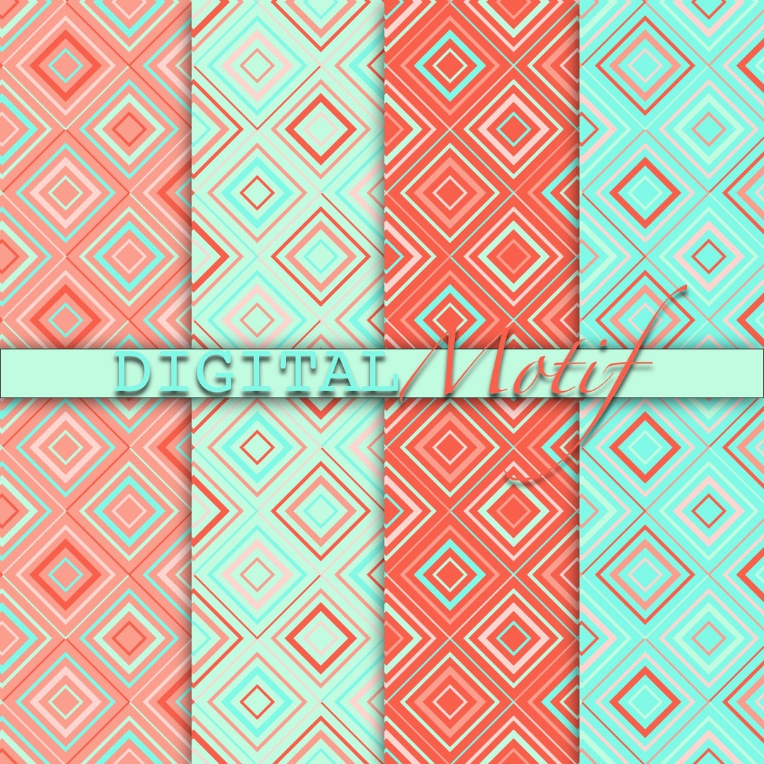Coral & Mint Geometric Digital Paper, Digital Download, Printable ...