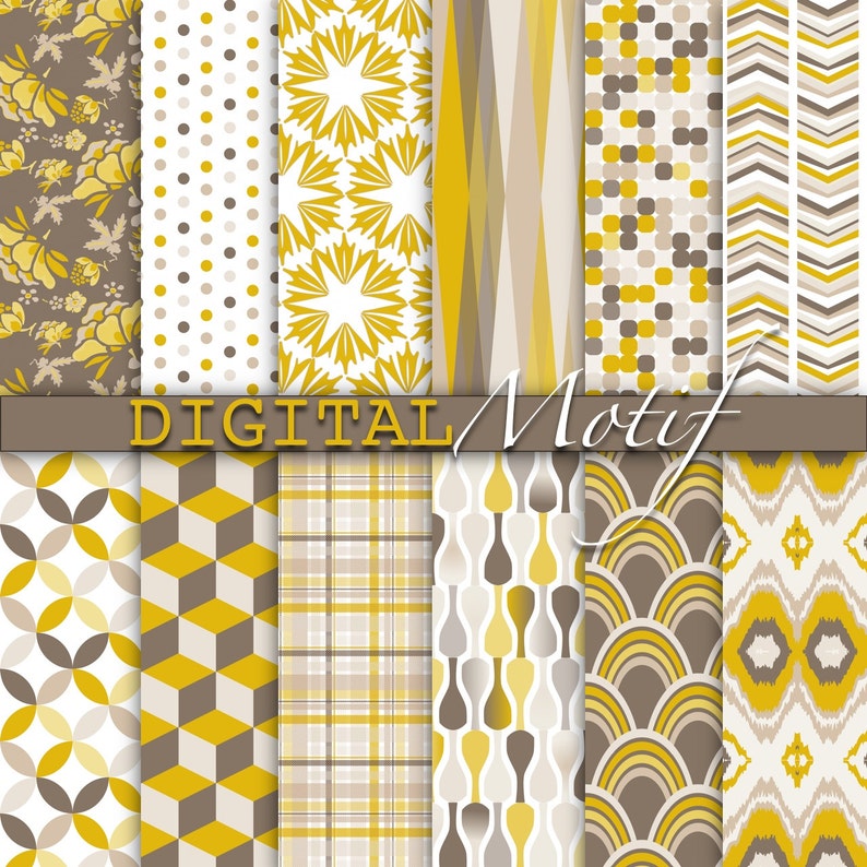 Retro Brown and Yellow Digital Paper Pack, Instant Download,digital ...