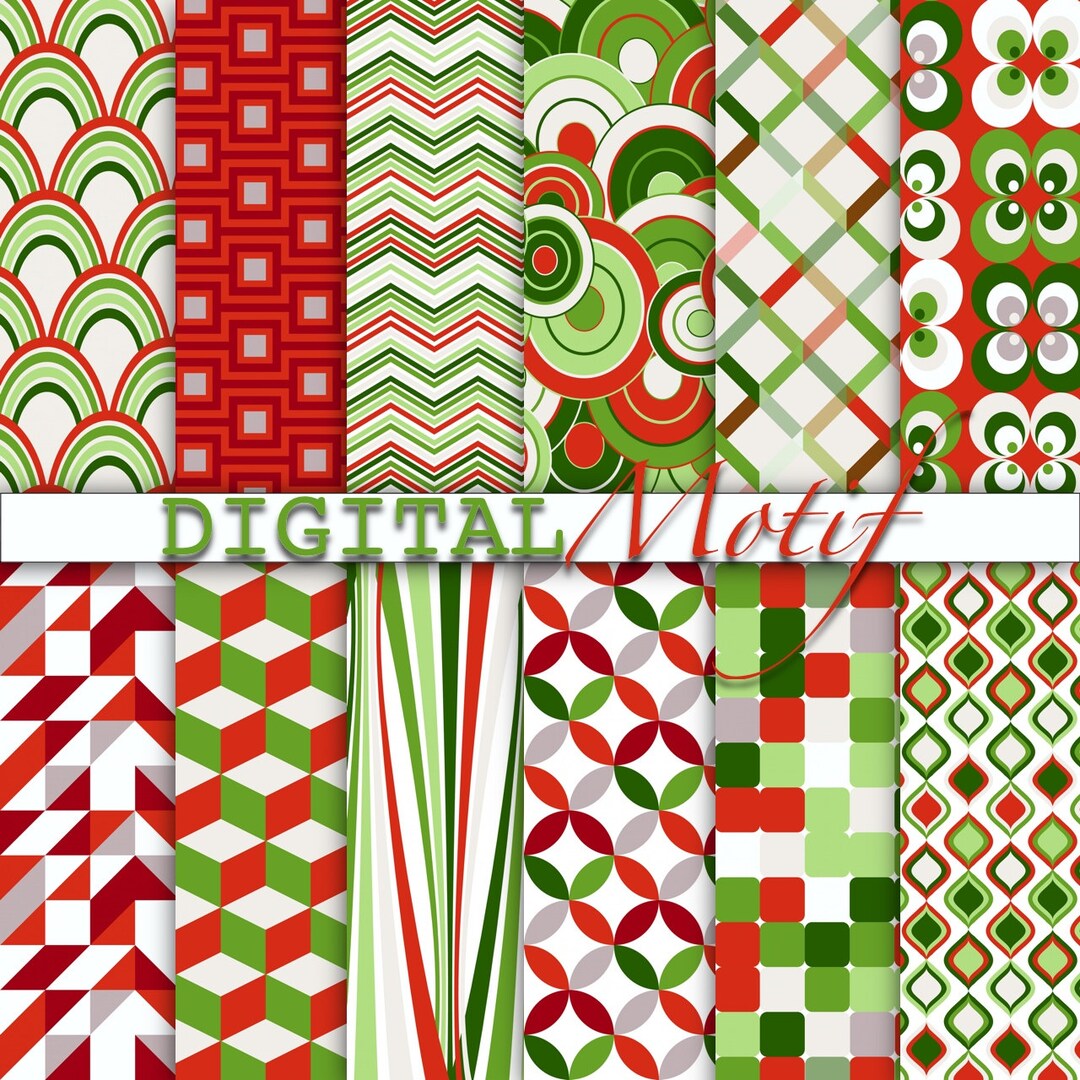Retro Christmas Digital Paper Pack, Instant Download, Printable ...