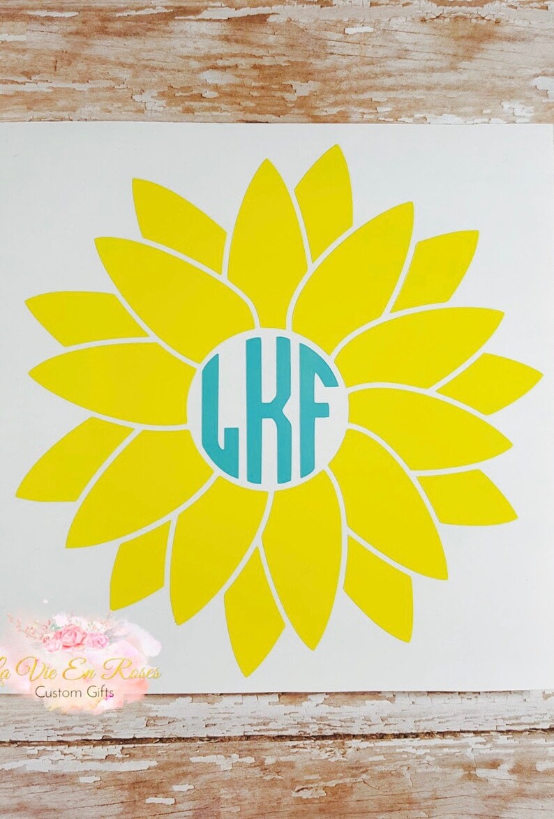 Sunflower Monogram Decal Sunflower Monogram Decal Flower Decal | Etsy