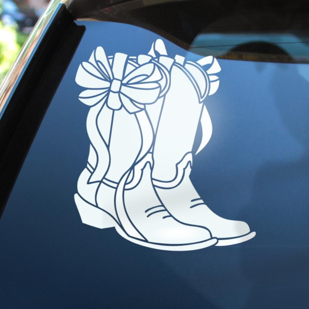 Cowboy Boots Sticker, Boots With Bows Decal, Coquette, Western, Cowgirl ...