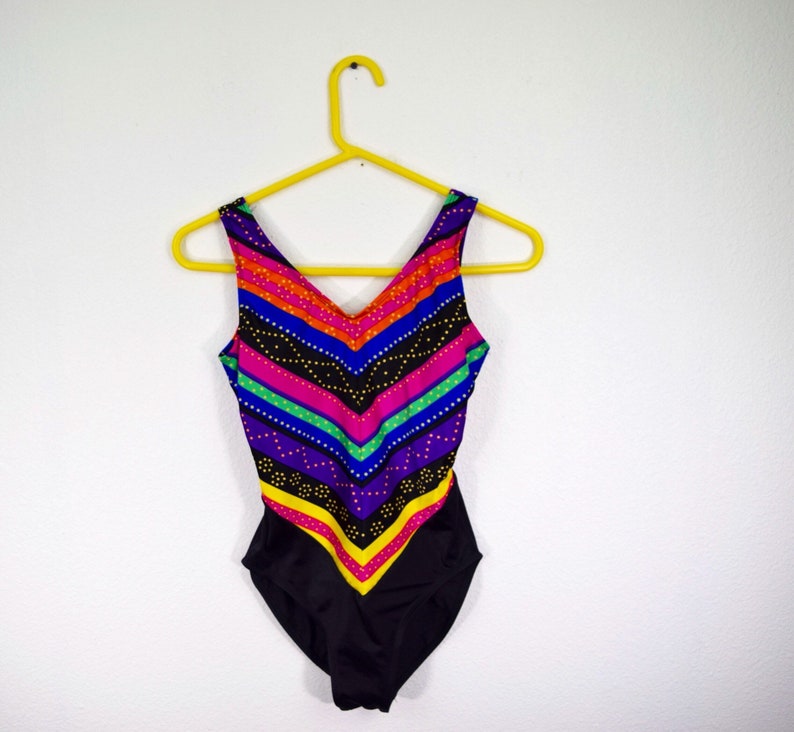 1980s Retro Womens One Piece Swimsuit Colorful Stripes Etsy