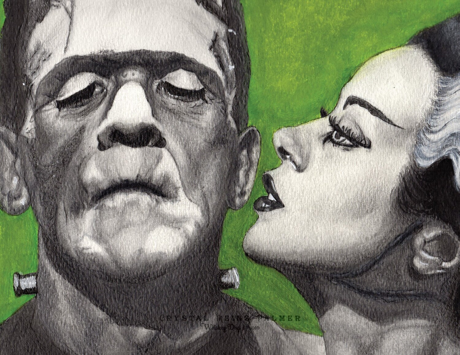 Watercolor Painting Pencil Drawing of Frankenstein & Bride Art PRINT - Etsy