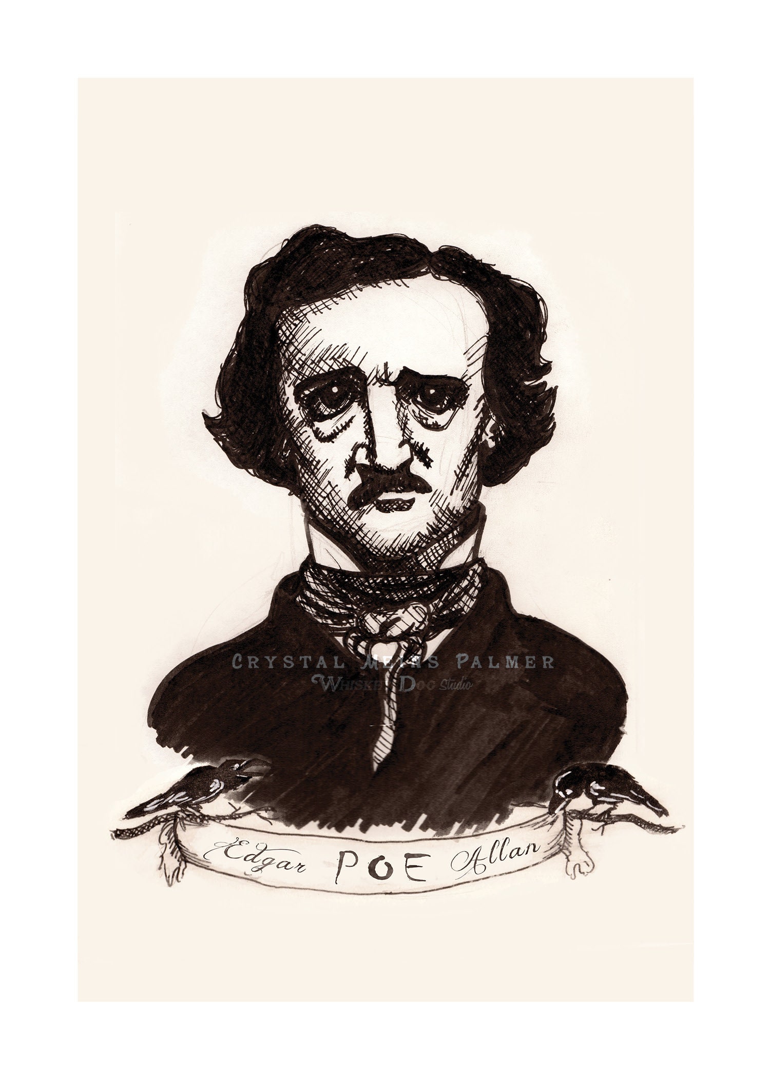 Inked Art Pen & Marker Drawing of Edgar Allen Poe Art PRINT - Etsy