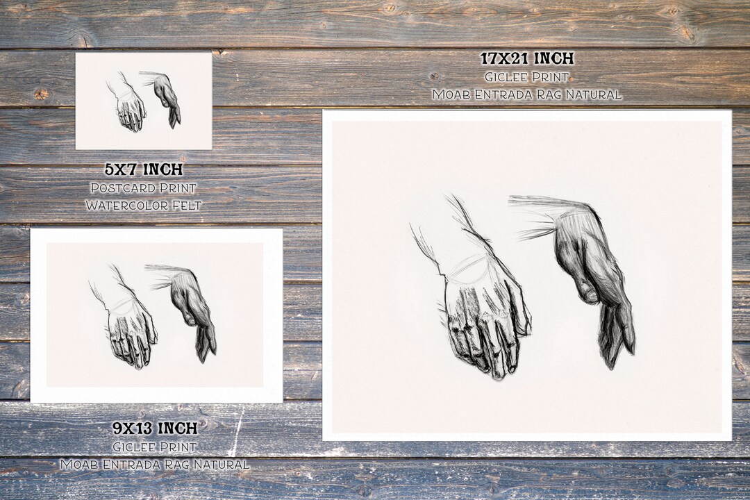Charcoal Pencil Drawing of Two Hands Art PRINT - Etsy