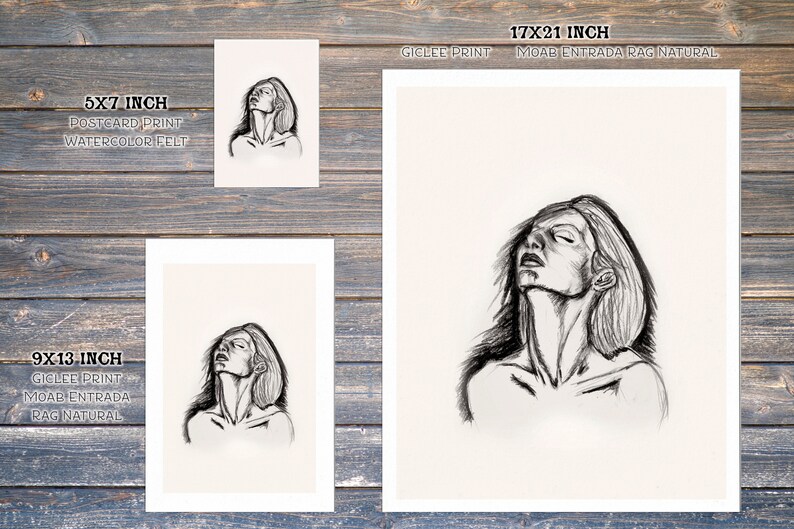 Charcoal Pencil Drawing of Woman With Head Tilted Back Art - Etsy