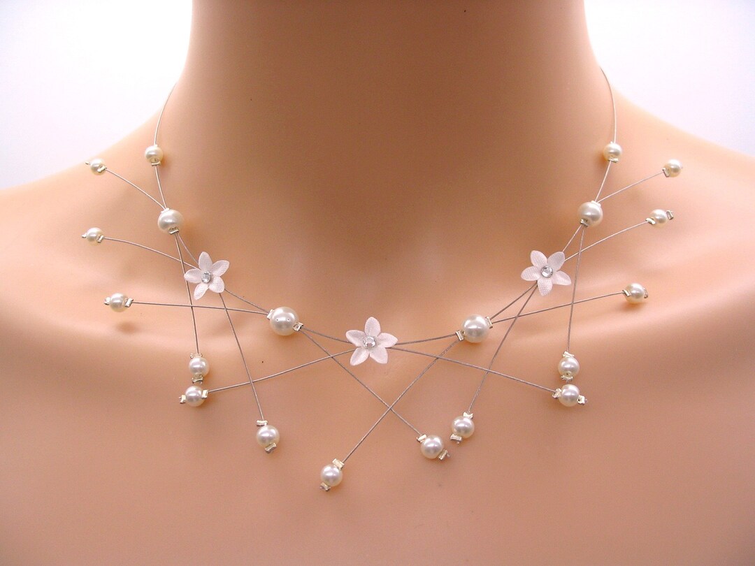 Wedding Mini Flower Satin and Pearls Necklace, Custom Wedding Fantasy ...