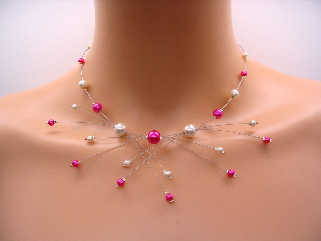 Fuchsia Pink Wedding Necklace, Sparkling Fuchsia Pearl Necklace ...