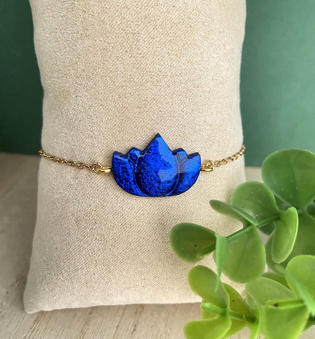 Royal Blue Lotus Flower Motif Bracelet, Original Costume Jewelry Made ...