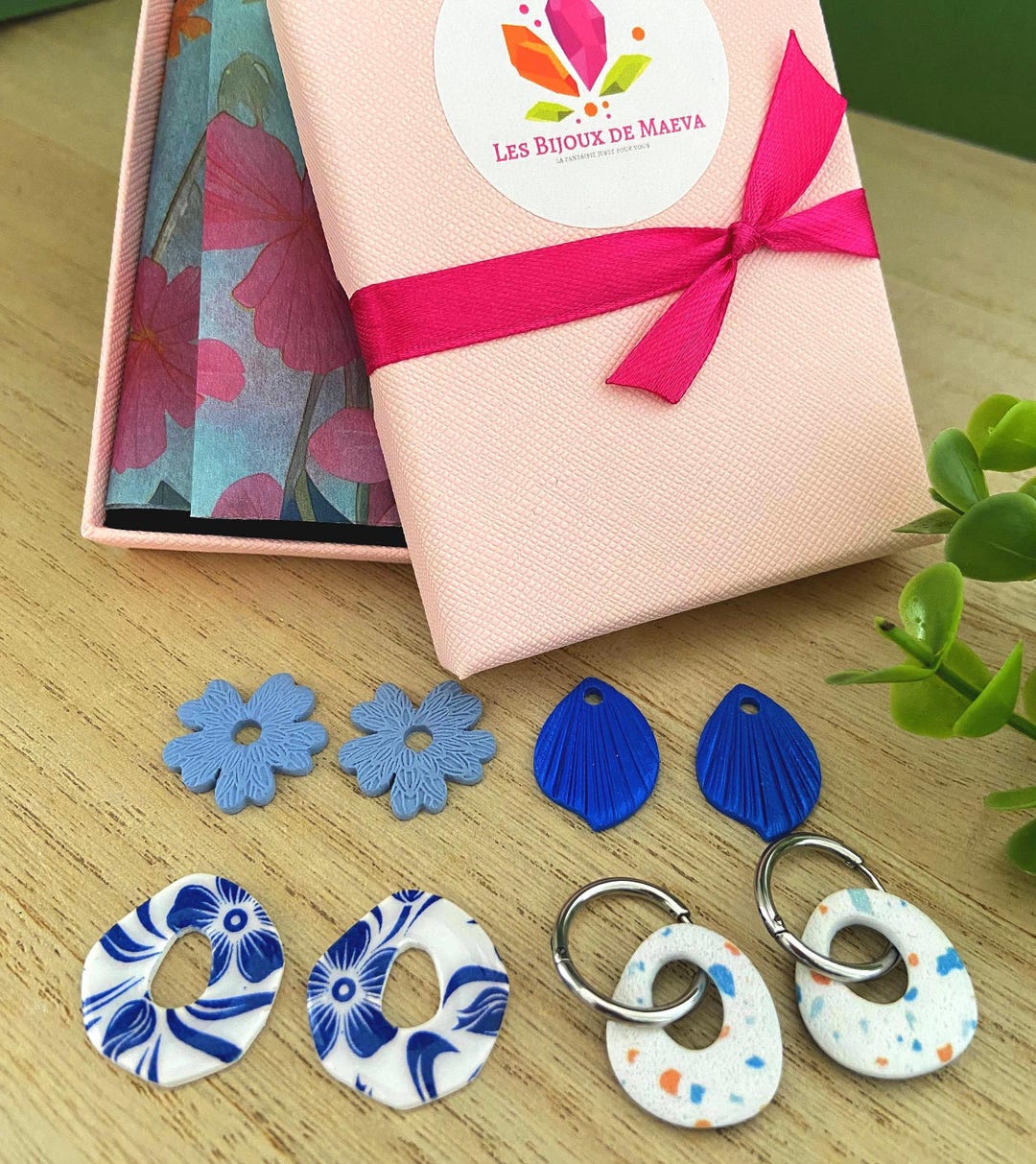 Box of Blue Earrings, Silver Hoops and 4 Removable Tassels in Blue ...
