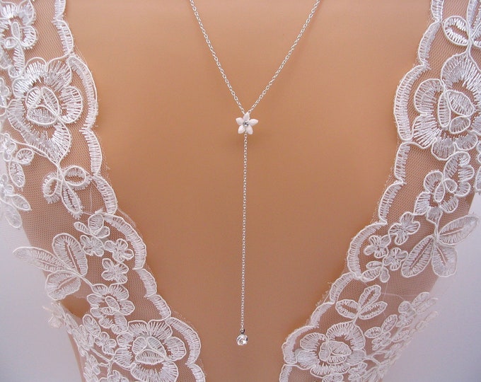 Rhinestone Flowers and Pearls Back Necklace, Special Halter Wedding ...