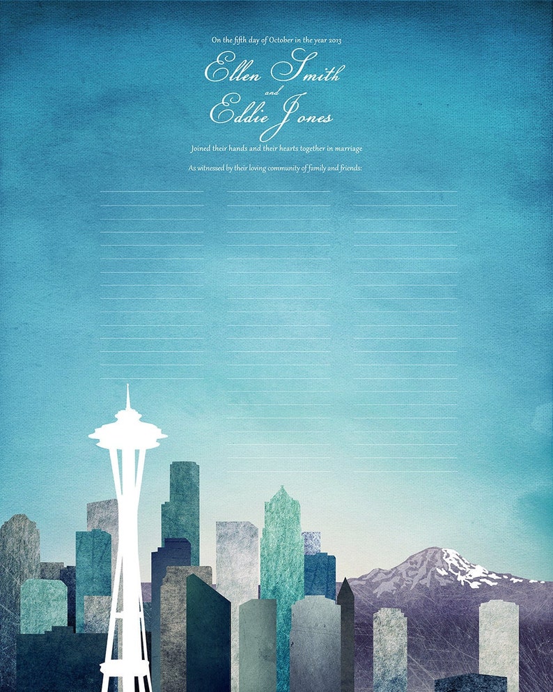 Wedding Certificate Seattle Quaker Marriage Certificate Seattle Skyline ...