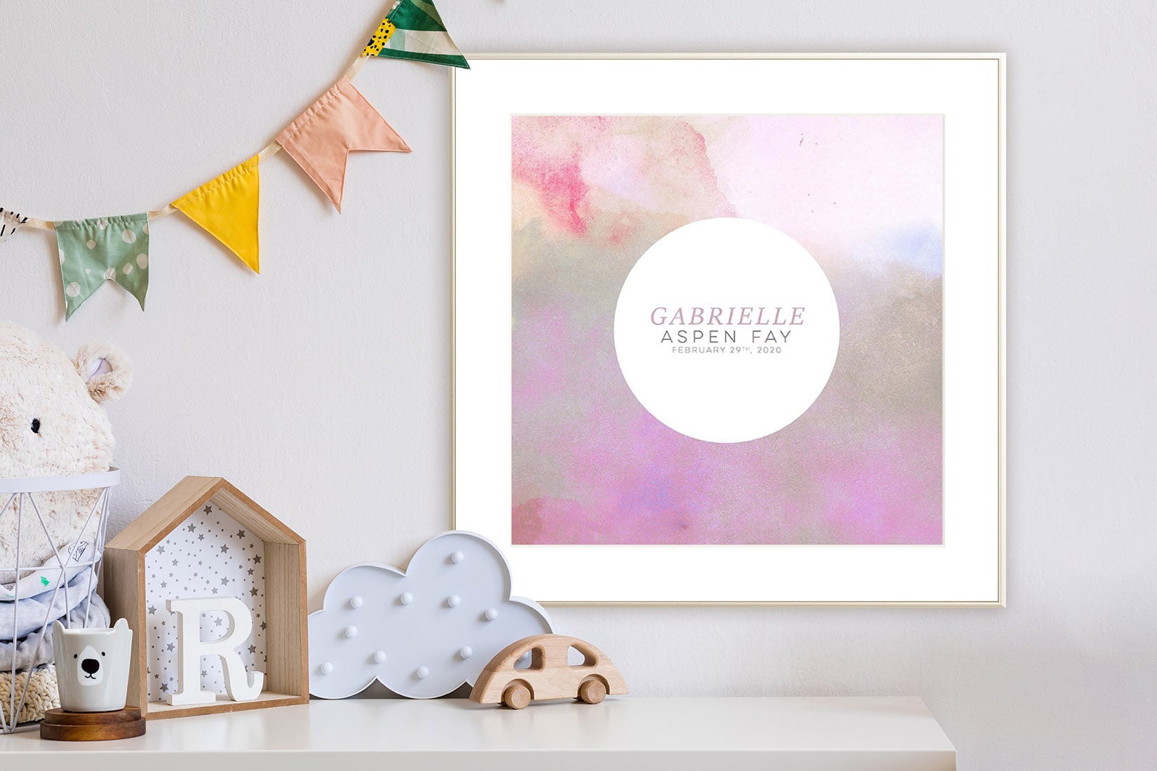 Baby Art Hebrew Naming Certificate Birth Announcement Custom Art Color ...