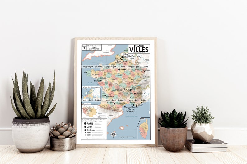 Vintage Map of France Poster - Geographic Wall Poster - Art Deco Office ...