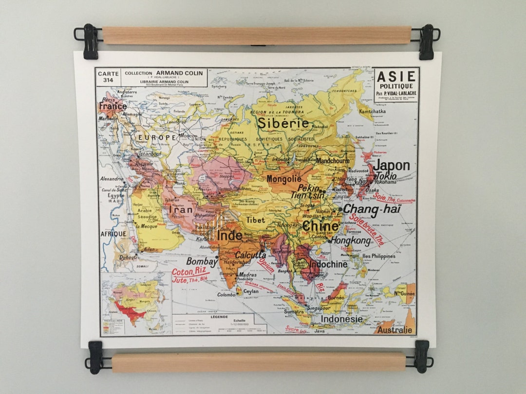 Reproduction of Old School Map N 314 Political Asia by Vidal Lablache ...