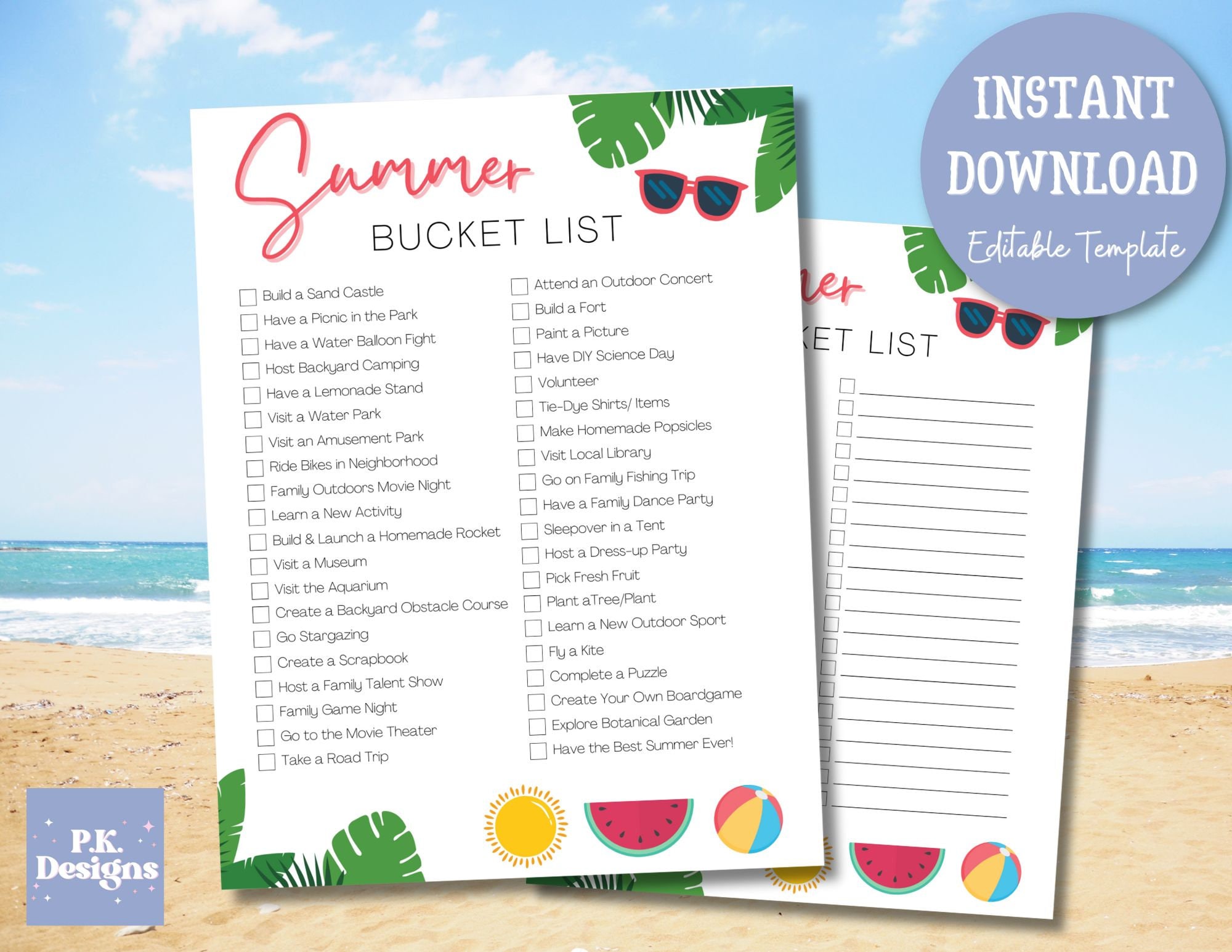 Instant Download Summer Bucket List Templates - Editable in Canva - 40 ...