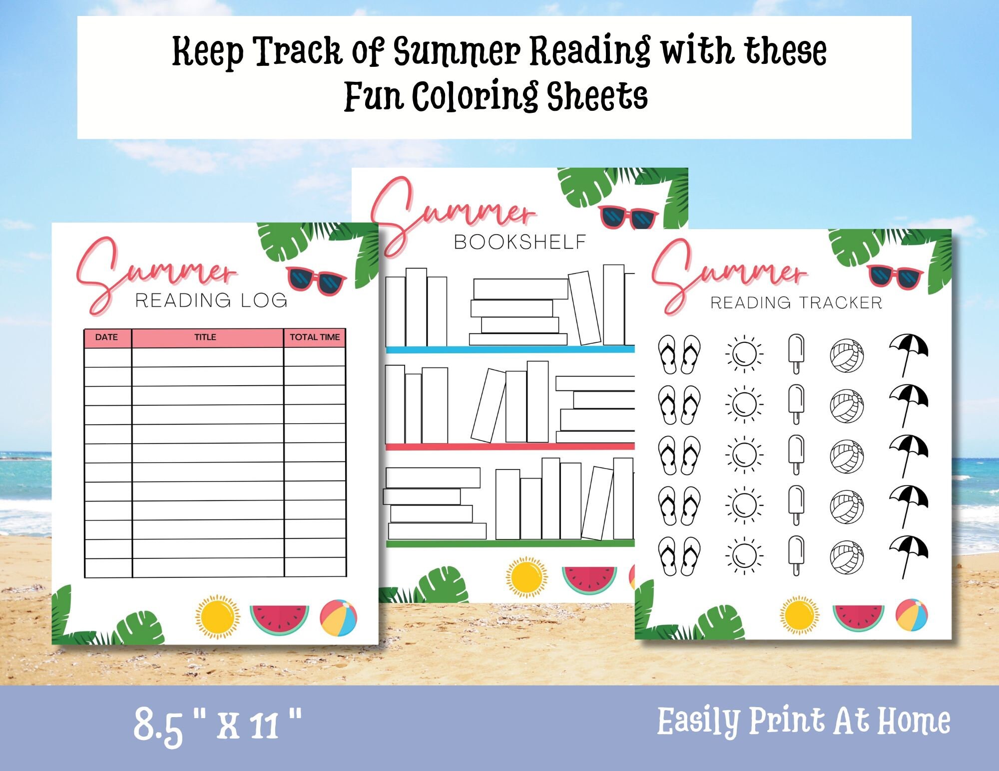 Adorable Summer Reading Bundle Printable Pdfs Reading Log, Bookshelf ...