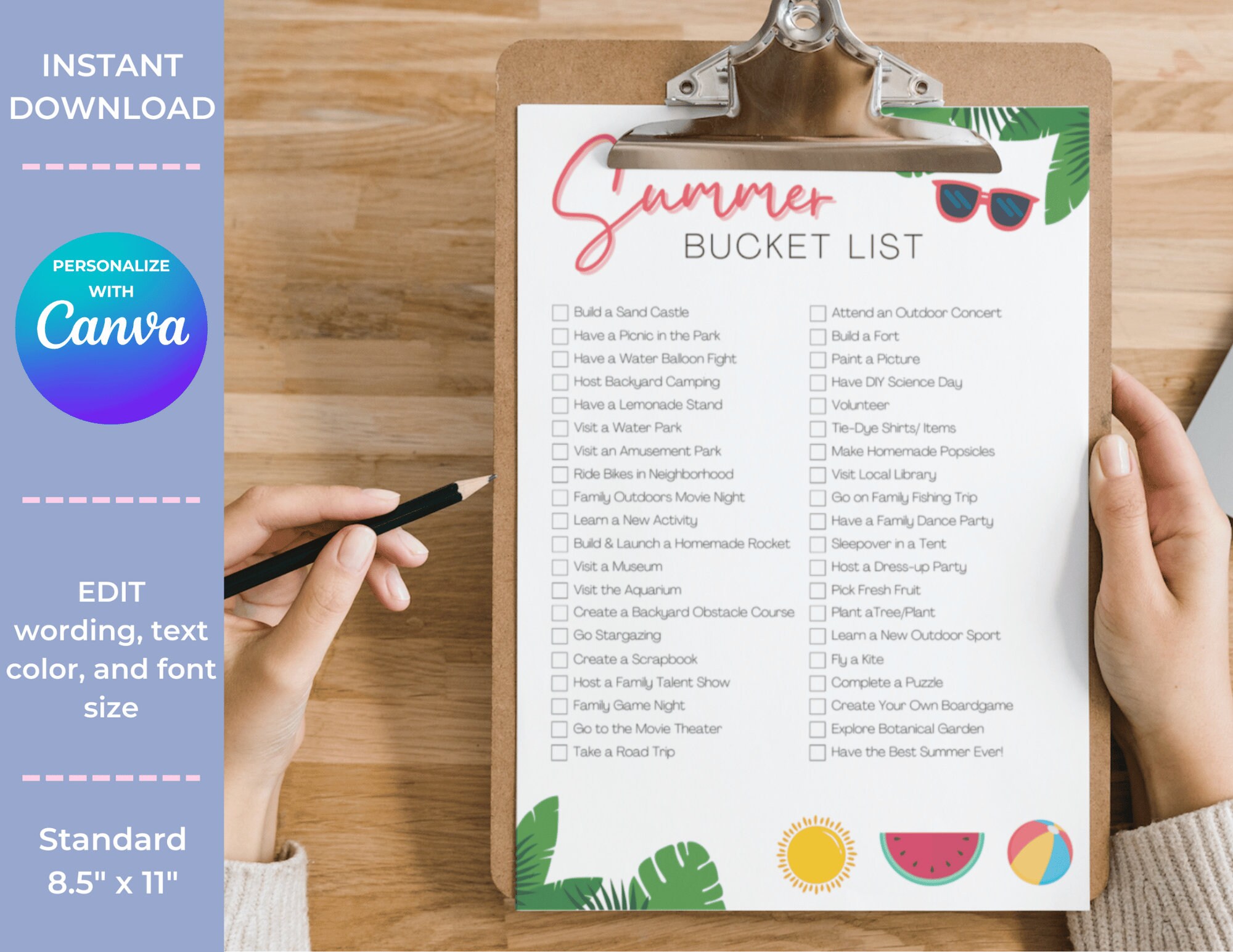 Instant Download Summer Bucket List Templates - Editable in Canva - 40 ...