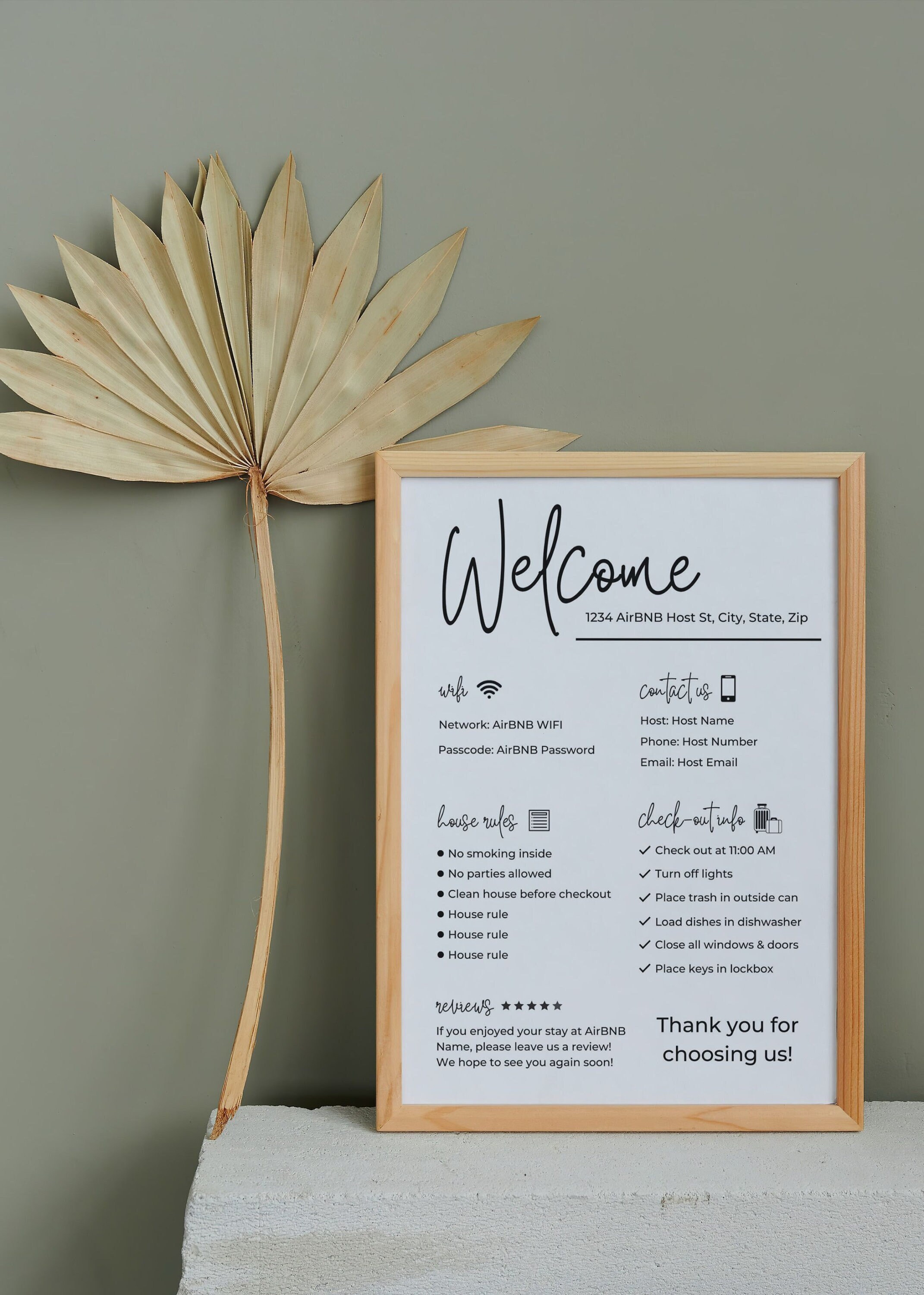 Instant Download Airbnb Wall Art Minimalist Welcome Sign With House ...