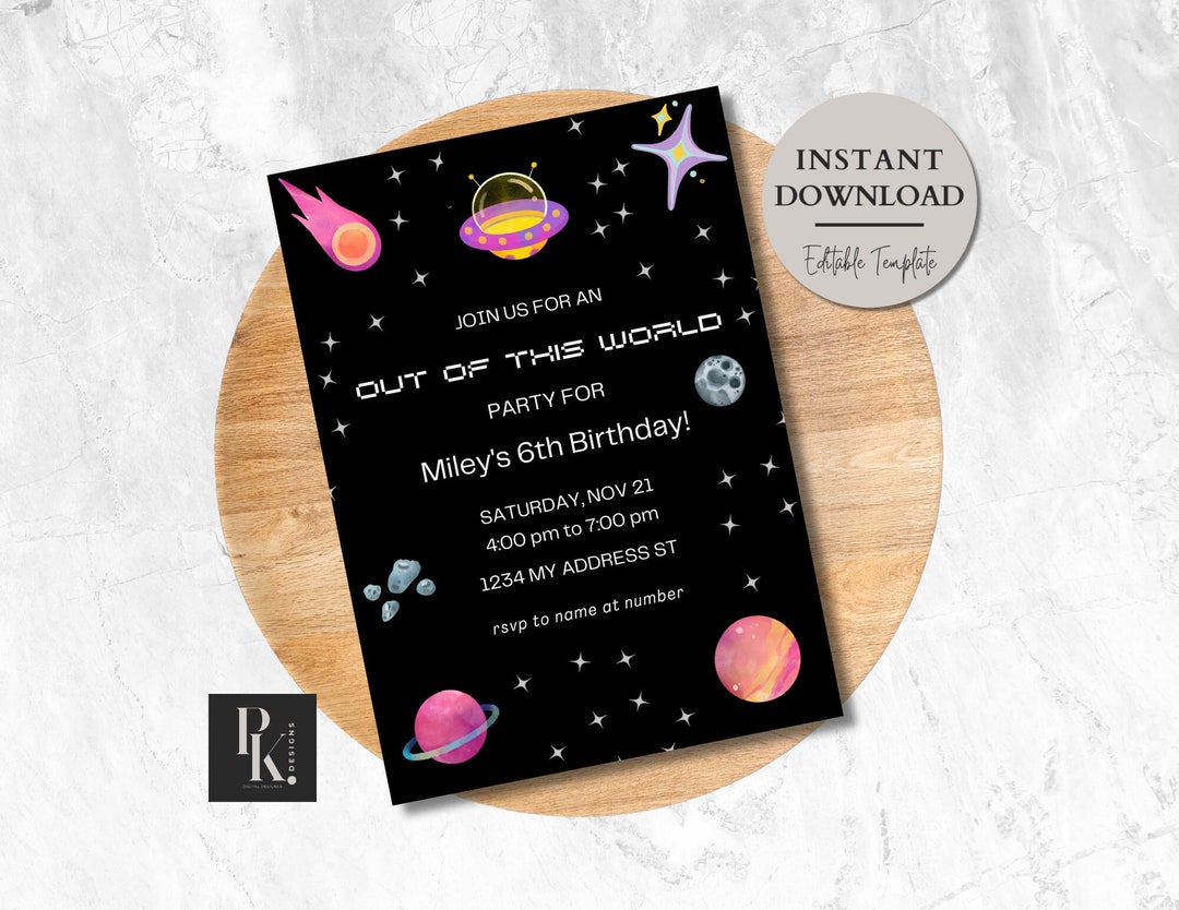 Instant Download Customizable 5x7 Outer Space Invitation Template - Out ...