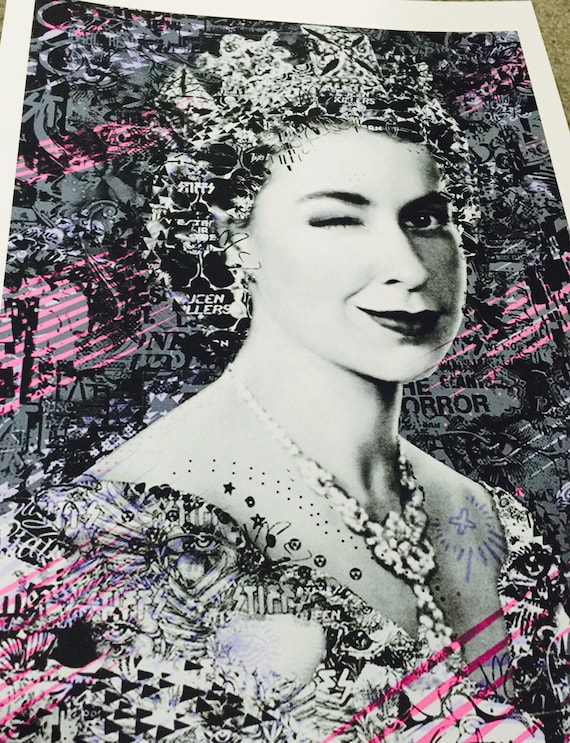 Queen Elizabeth wink Art Prints Lithograph Large | Etsy