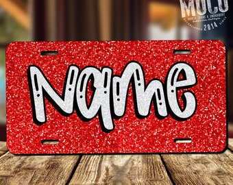 RED GLITTERNOT Actual Glitter License Plate-monogram Car Tag Front ...