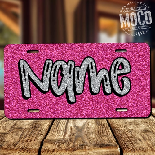Pink Glitter effect Personalized License Plate and - Etsy