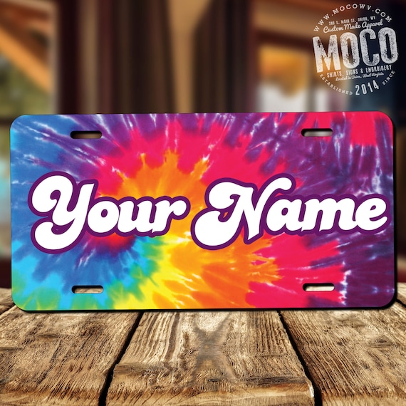 Collectibles Tie Dye Background with Name or custom text Car tag ...