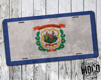 WV West Virginia Custom License Plate Custom Car Tag Gold Blue Flag - Etsy