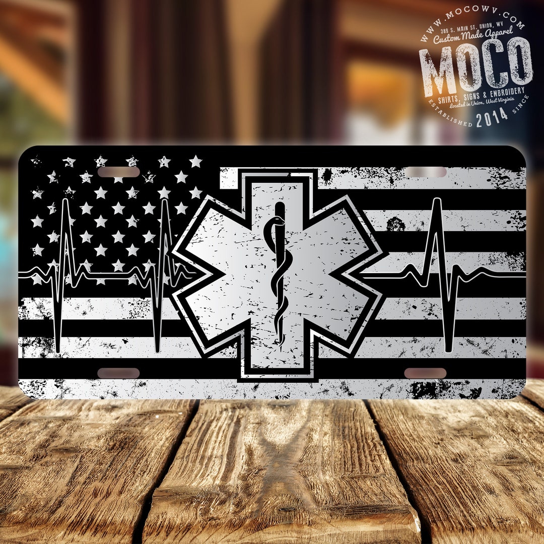 EMT Flag License Plate, Star of Life, Distressed Flag - Etsy