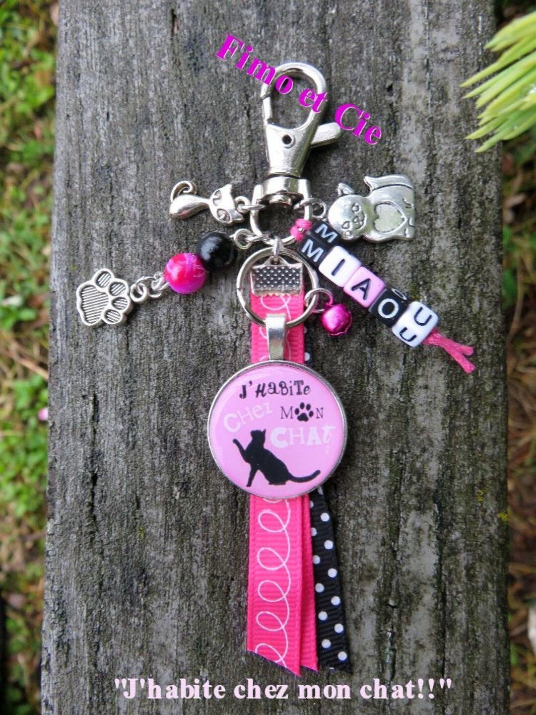 MINI Lucky Charm, Key Ring or Bag Charm, "i Live With My Cat ...