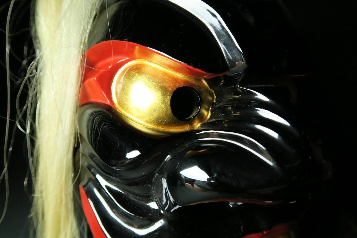 Master Craftsmanship! Japanese Wooden BURYU ONI Mask Japan Kagura Dance ...