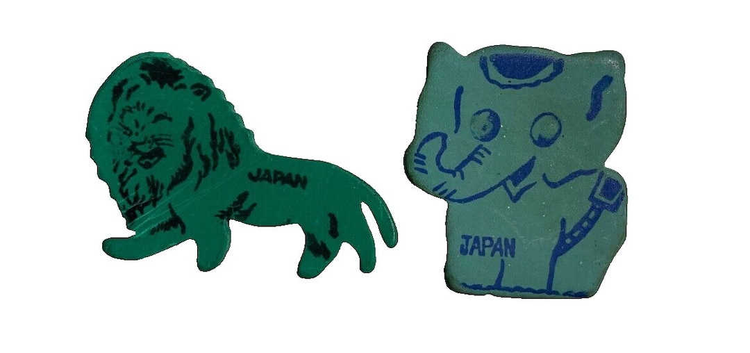 Rare Vintage Antique Made in Japan Japanese Erasers Eraser Lion Tiger ...