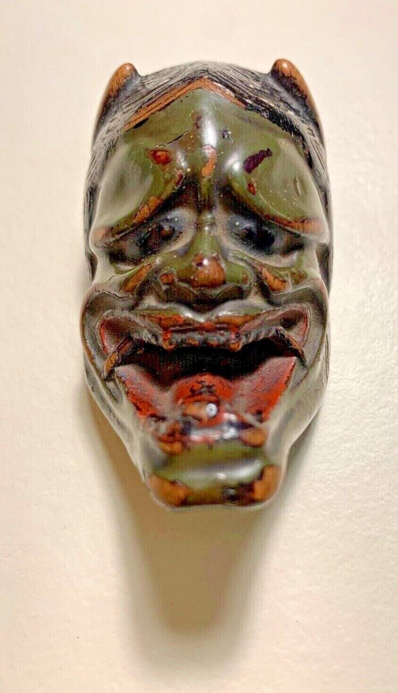 Antique Sagemono/netsuke Japanese/japan Wood/wooden Carved Buryu Oni ...