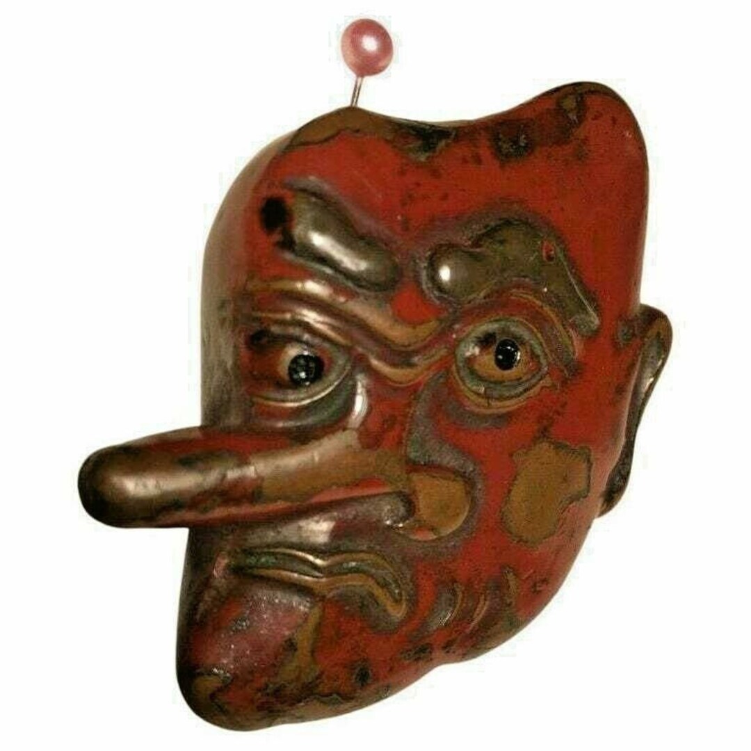 Antique Japanese Tengu 天狗 "heavenly Dog" Wooden-copper Netsuke Mask Men ...