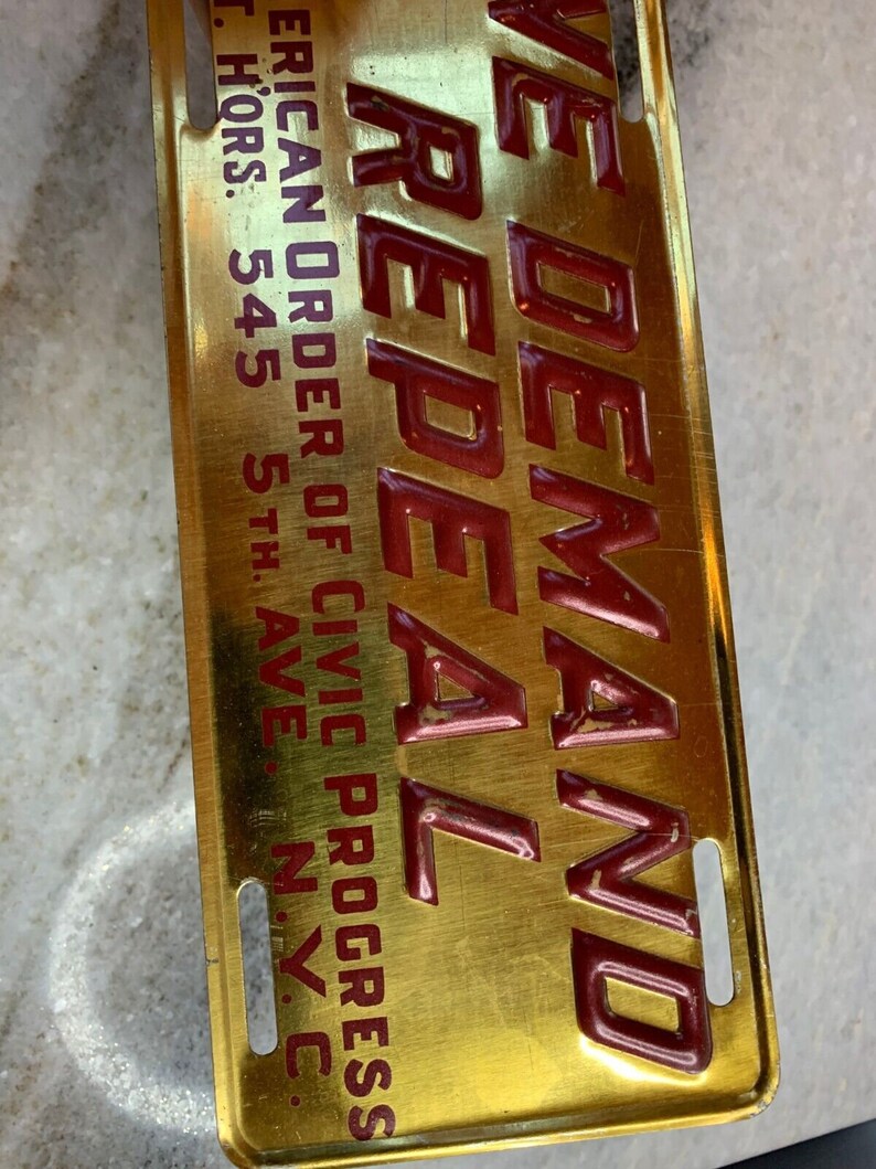 Antique 18th Amendment Prohibition Auto/car License Plate Sign New York ...