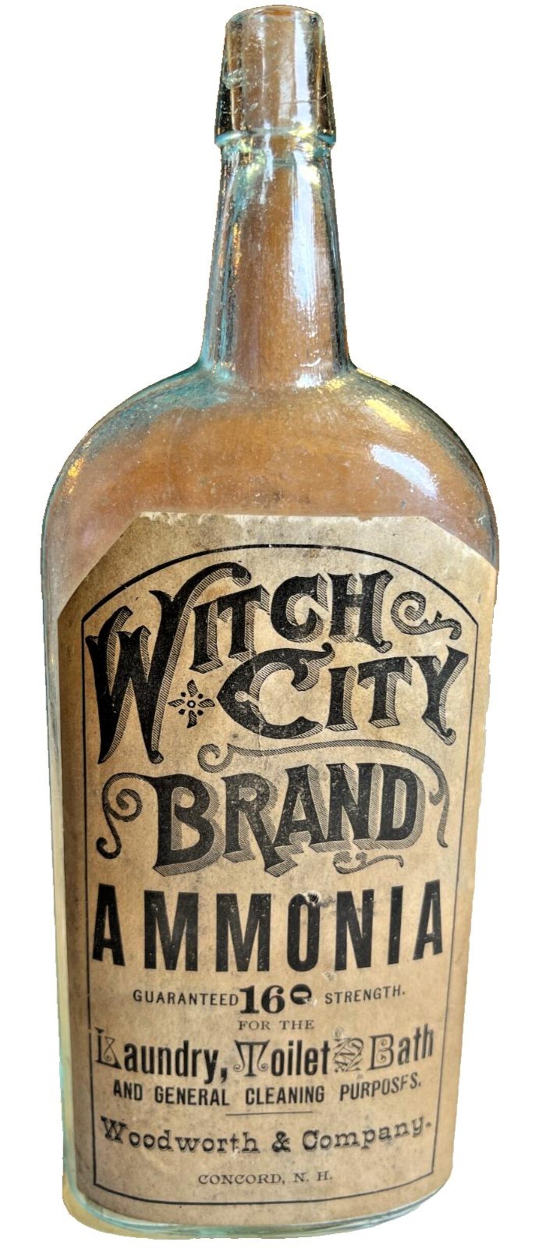 Antique Witch City Ammonia Bottle Label Taper Collar Concord Nh ...