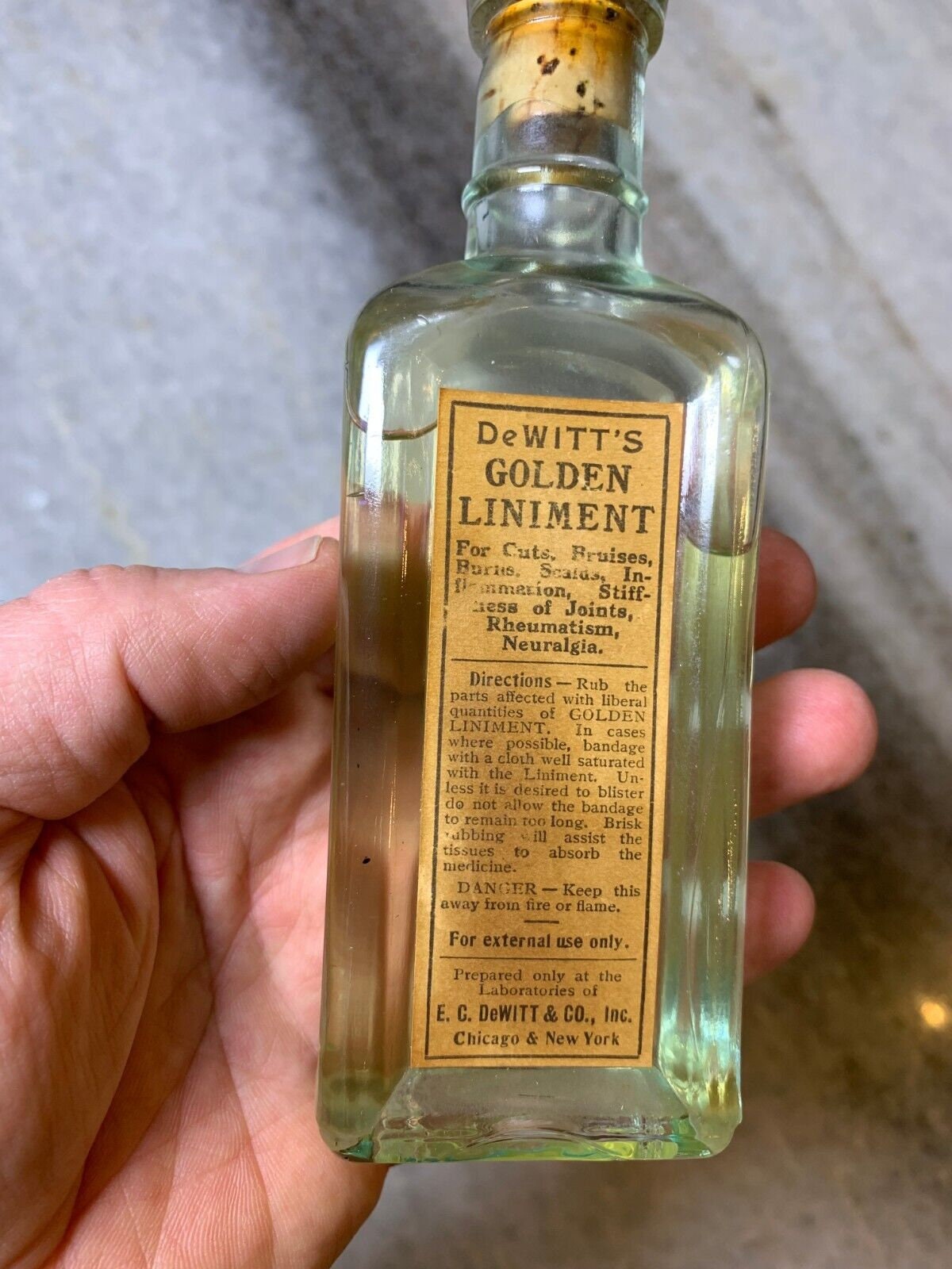 Antique Medicine Bottle Label Unopened Dewitt's Golden Liniment Chicago ...