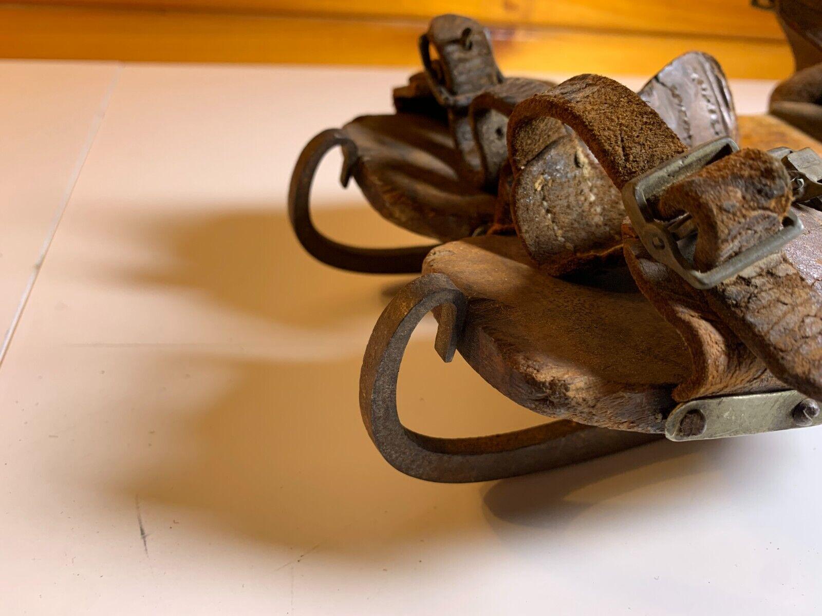 Antique Wood Wooden Leather Early Primative Primitive Ice Skates 1850s ...