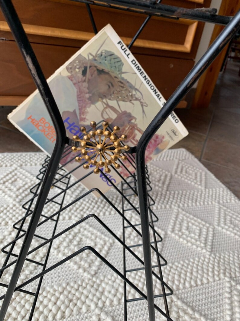 Vintage Mid Century Modern Mcm Wire Metal Small Table Shelf Rack Vinyl ...