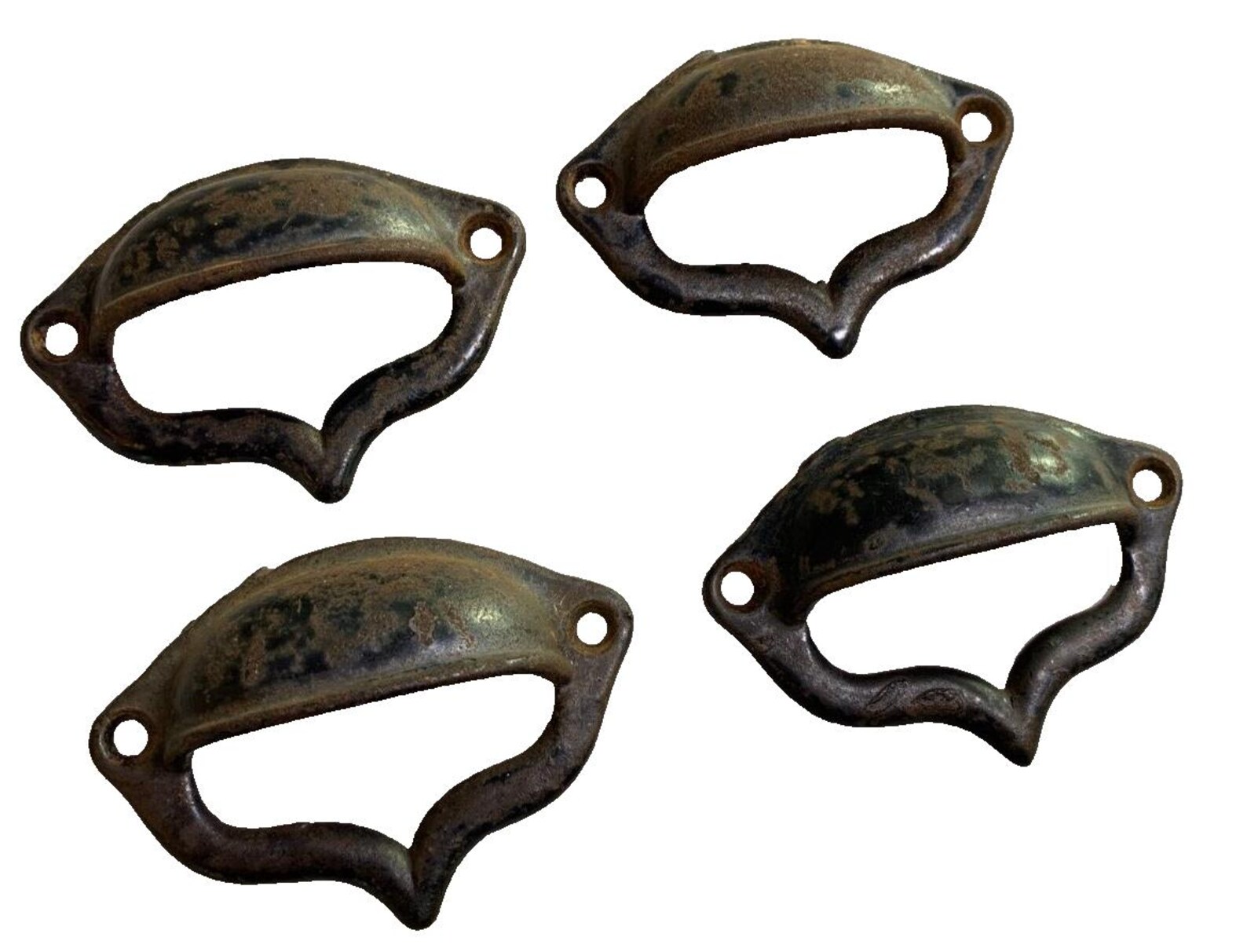 Set Small Antique Ornate Cast Iron Drawer Finger Pull Knob Knobs Handle ...