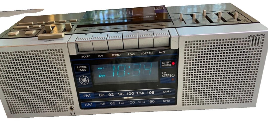1980s 80s General Electric Alarm Clock Radio Cassette Blue Digits Lcd ...