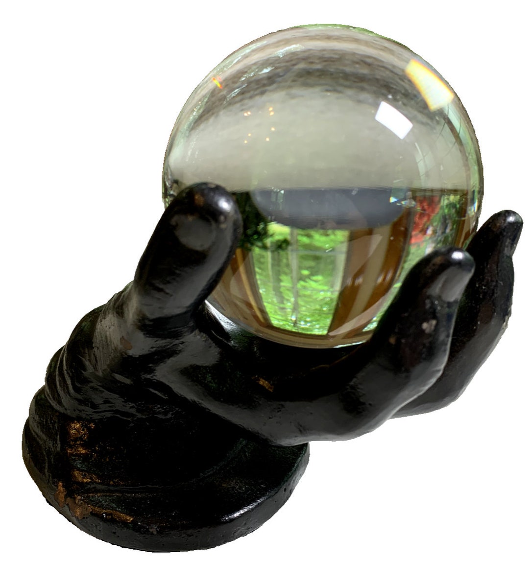 Vintage Metal Steel Hand Palm Stand W Crystal Ball Life Sized Fortune ...
