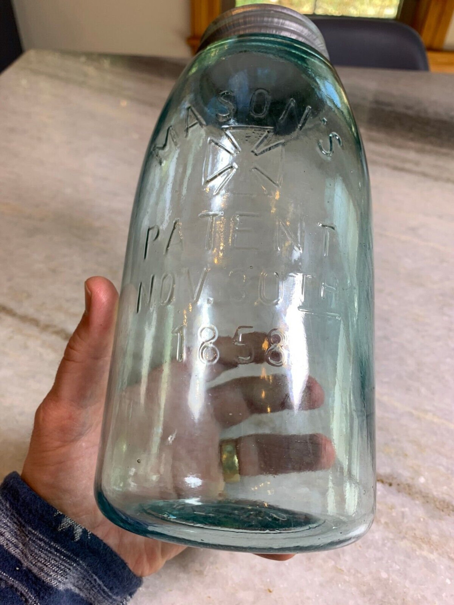 Large Clean Antique Mason No Shoulders Blue Aqua Canning Jar Pat 1858 ...