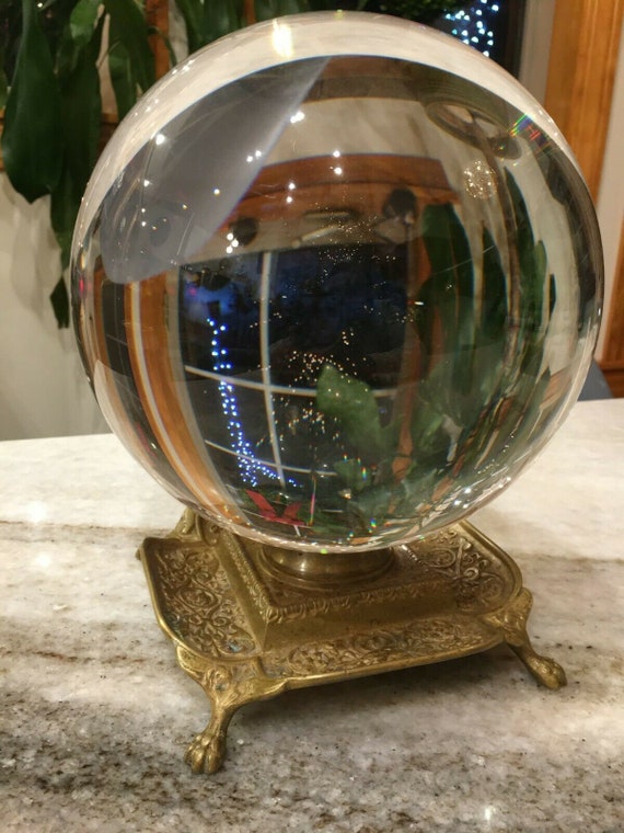 MASSIVE 8 Antique Crystal Ball w/Ornate Brass Stand | Etsy