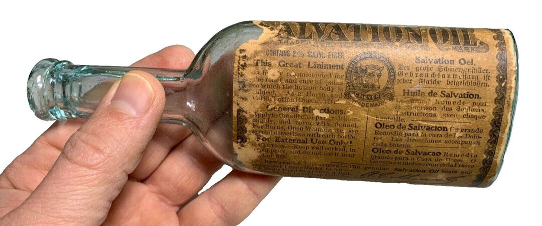 Antique Salvation Oil Quack Medicine Bottle Applied Top Label Baltimore ...