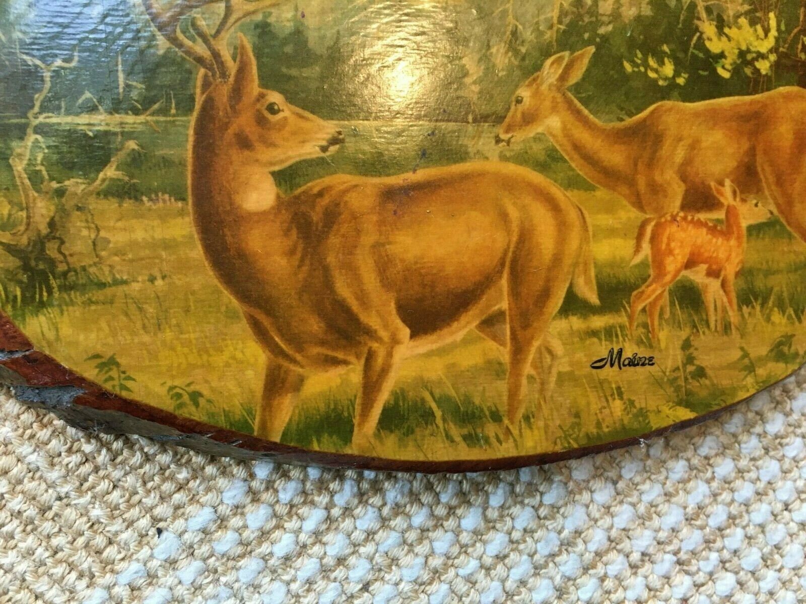 Vintage 1980s Pine Disc/plaque Picture MAINE Whitetail Deer/fawn ...