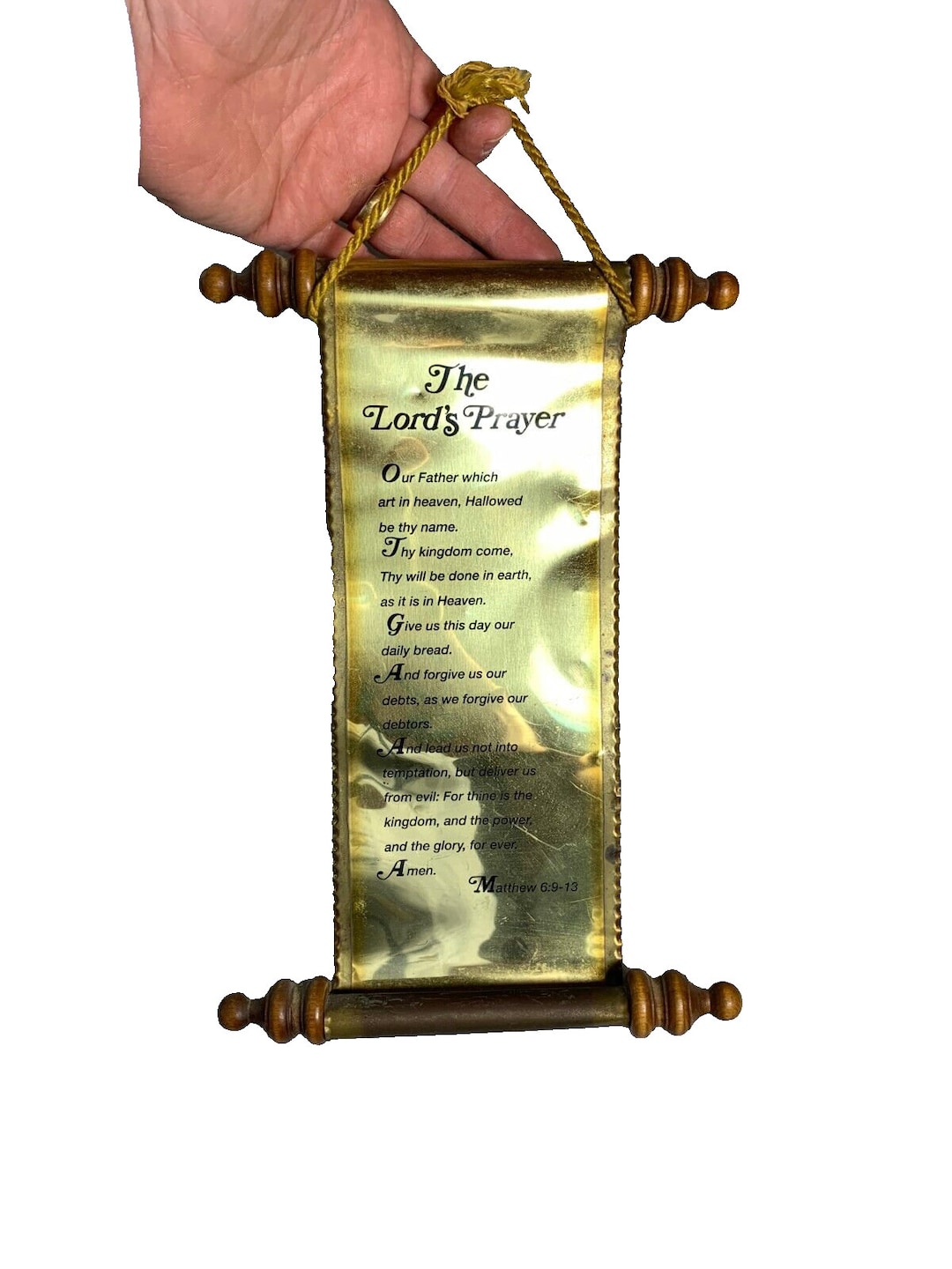 Vintage Wood Wooden Metal Brass Scroll Lord's Prayer Matthew 6:9-13 ...
